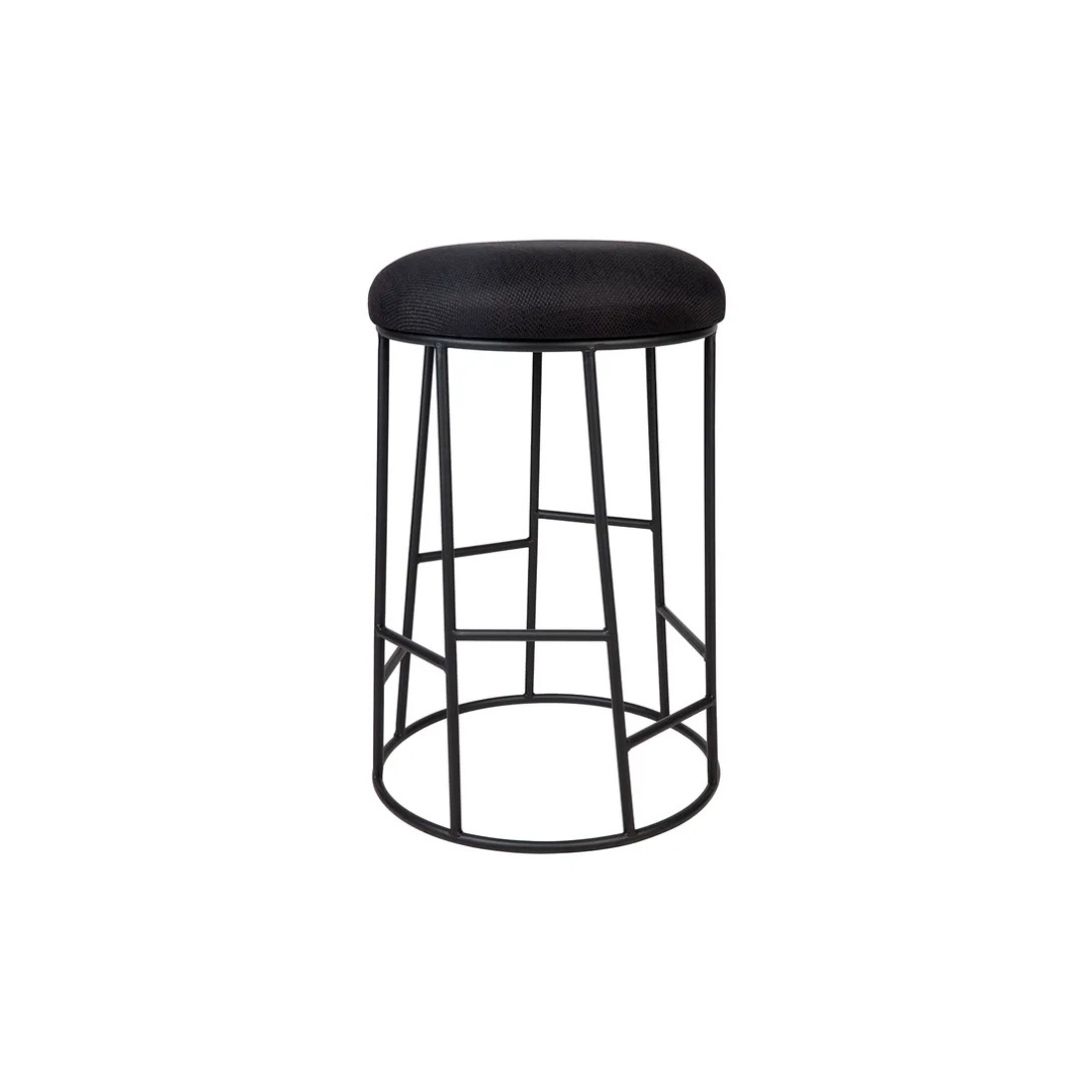 Aiden Black Steel Kitchen Stool - Black Linen - Ele Living