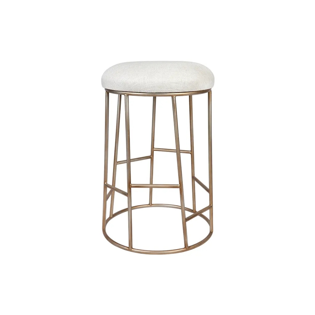 Aiden Gold Steel Kitchen Stool - Natural Linen - Ele Living